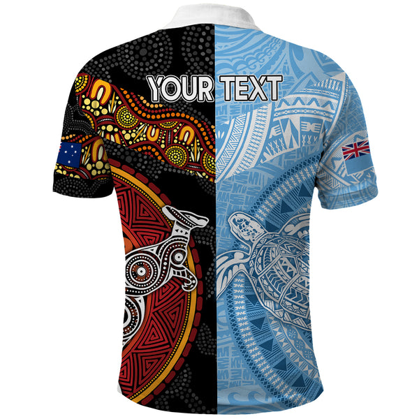 Personalised Fiji and Australia Polo Shirt Masi Patterns Mix Aboriginal ...