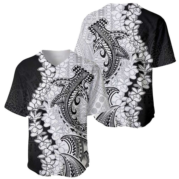 Polynesian Plumeria Lei Baseball Jersey with Hammerhead Shark LT7