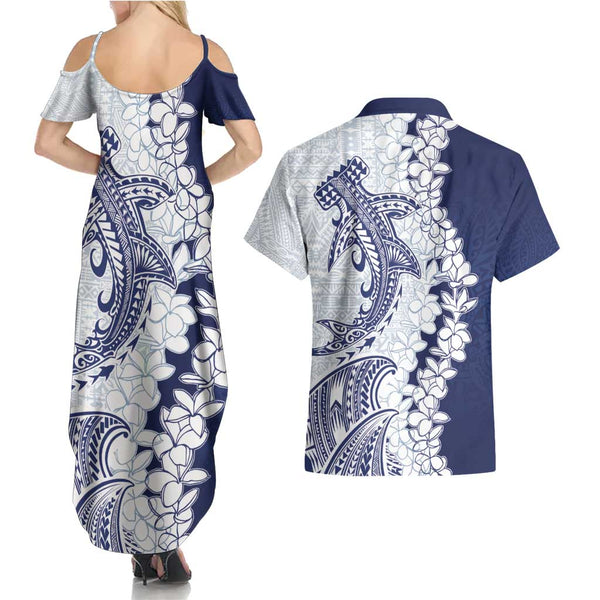 Polynesian Navy Blue Plumeria Lei Couples Matching Summer Maxi Dress ...