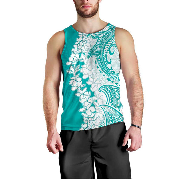 Polynesian Teal Plumeria Lei Men Tank Top with Hammerhead Shark LT7