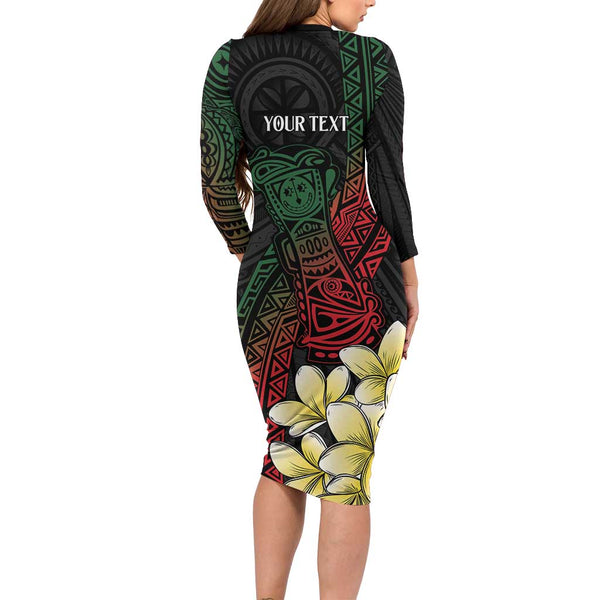 Personalized Papua New Guinea Long Sleeve Bodycon Dress Kundu Drum ...