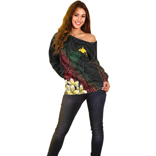 Personalized Papua New Guinea Off Shoulder Sweater Kundu Drum Motifs ...
