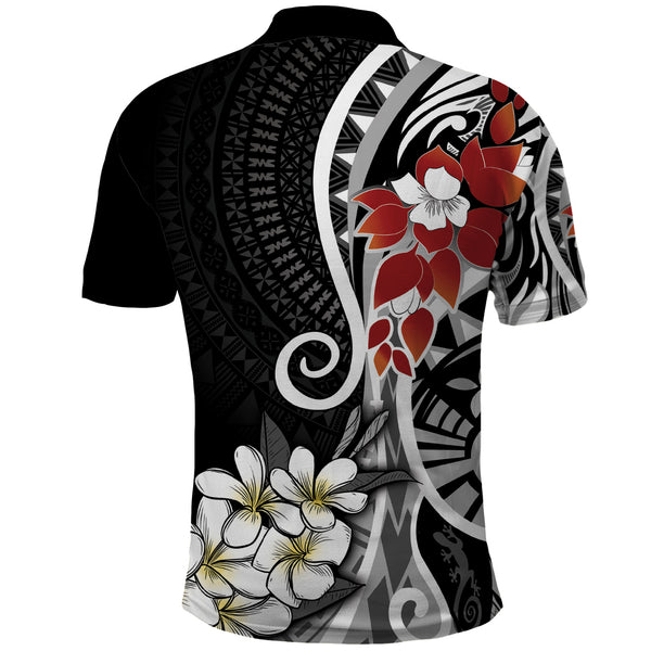 Bula Fiji Tagimaucia Mix Plumeria Masi Tapa Polo Shirt Black LT7