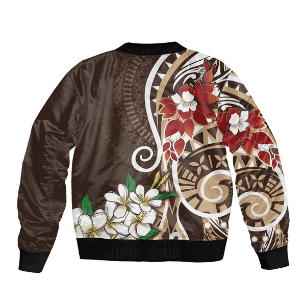 Bula Fiji Tagimaucia Mix Plumeria Masi Tapa Sleeve Zip Bomber Jacket ...