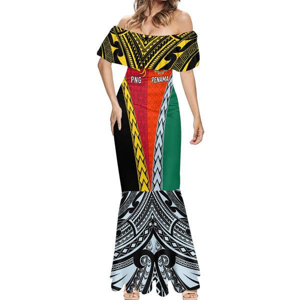 Personalised Papua New Guinea Mix Penama Mermaid Dress Tribal Patterns ...