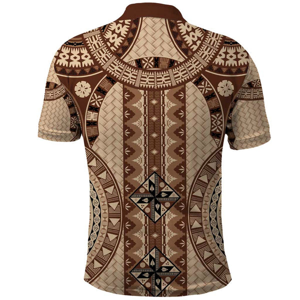 Bula Fiji Vintage Polo Shirt Brown Masi Motifs LT7