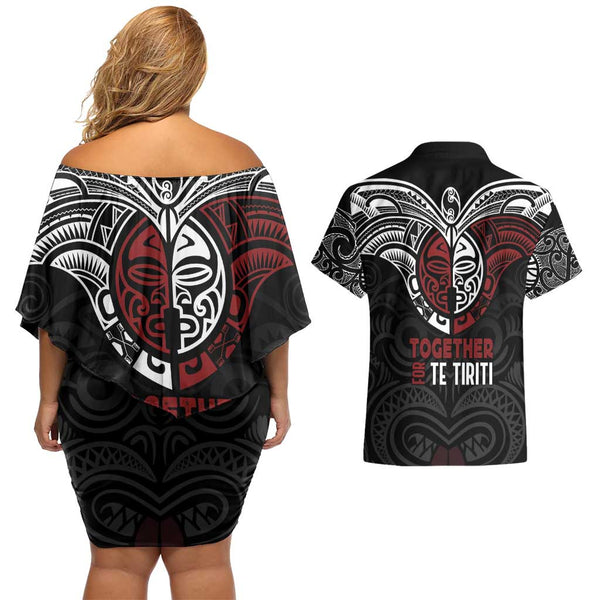 Maori Hongi Toitu Te Tiriti Couples Matching Off Shoulder Short Dress ...