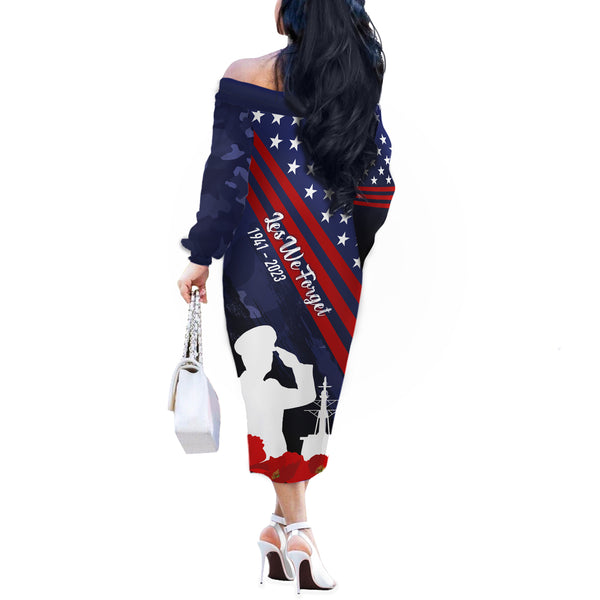Pearl Harbor Remembrance Day Off The Shoulder Long Sleeve Dress Poppy ...