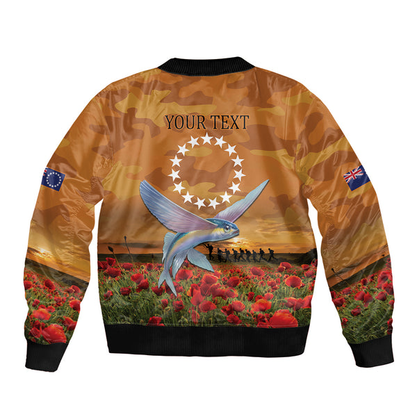 Cook Islands ANZAC Day Personalised Sleeve Zip Bomber Jacket with Poppy ...