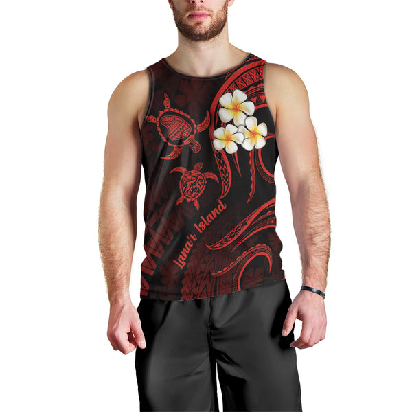 Polynesian Hawaii Men Tank Top Lanai Islands with Pacific Plumeria Red ...