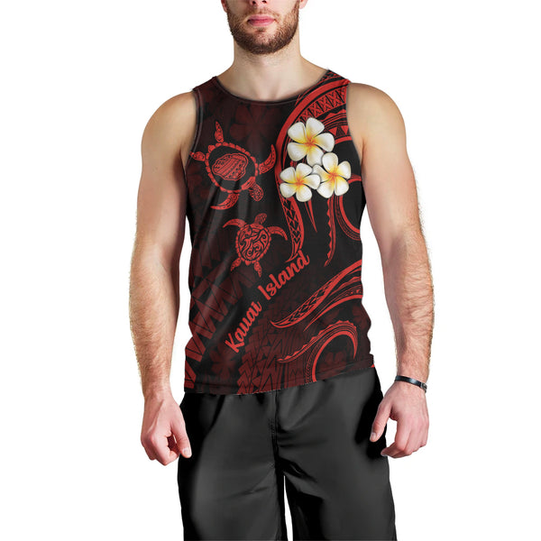 Polynesian Hawaii Men Tank Top Kauai Islands with Pacific Plumeria Red ...