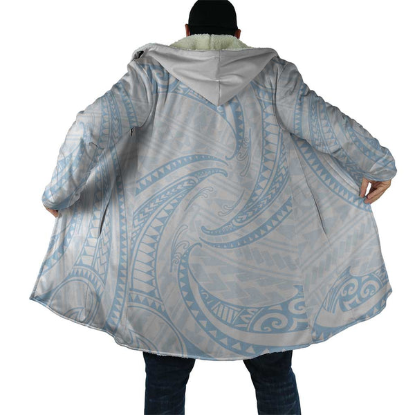 White Sunday Lotu Tamaiti Cloak Polynesian Wave Pastel Sky Blue LT9