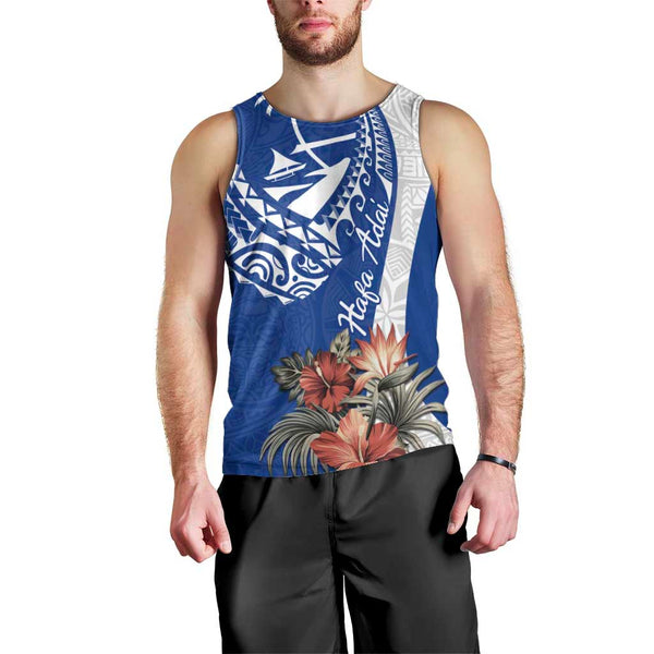 Blue Guam Hafa Adai Men Tank Top Tropical Flowers with Polynesian ...