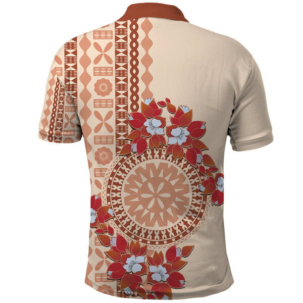 Bula Fiji Tagimoucia Flower Masi Tapa Tribal Polo Shirt Beige Color LT9
