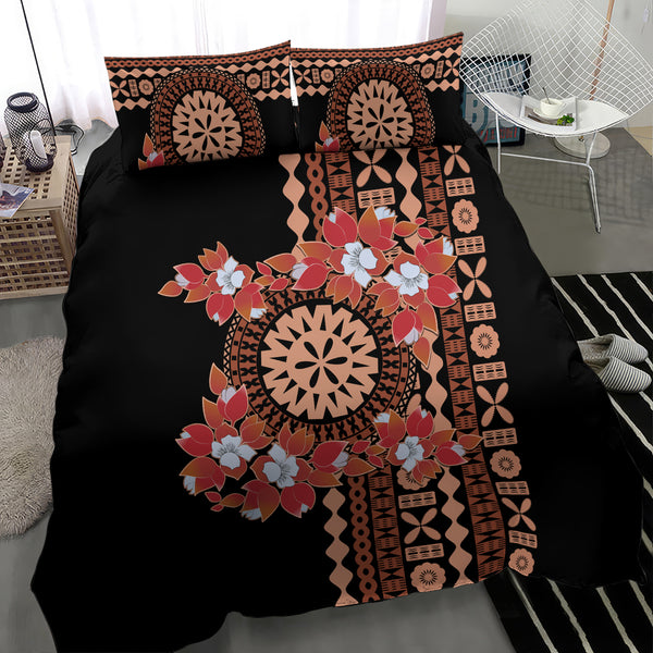 Bula Fiji Tagimoucia Flower Masi Tapa Tribal Bedding Set Brown Color LT9