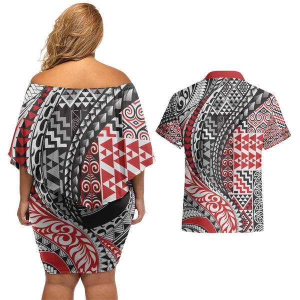 Aotearoa Maori Tribal Tattoo Couples Matching Off Shoulder Short Dress ...