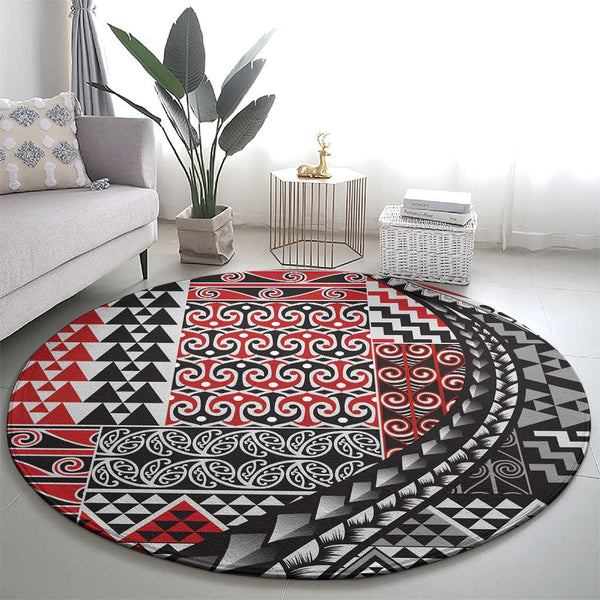 Aotearoa Maori Tribal Tattoo Round Carpet Kowhaiwhai Taniko Patchwork ...