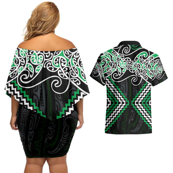 Green Aotearoa Tukutuku Manawa Tapu Couples Matching Off Shoulder Short ...