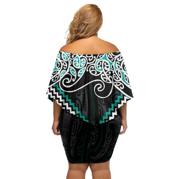 Turquoise Aotearoa Tukutuku Manawa Tapu Off Shoulder Short Dress Ta ...