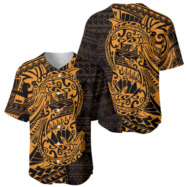 Gold Couple Dolphins Maori Polynesian Style Baseball Jersey LT9
