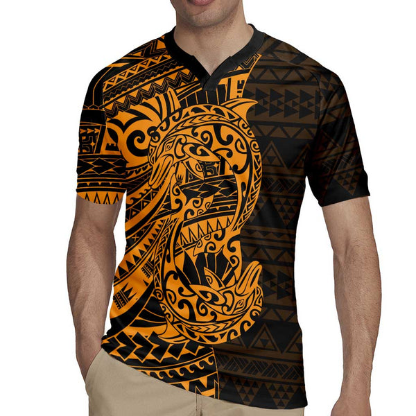 Gold Couple Dolphins Maori Polynesian Style Rugby Jersey LT9