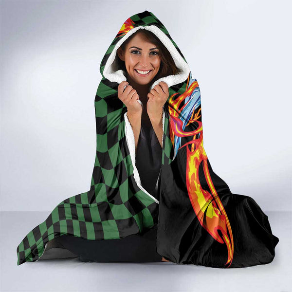 Japanese Asanoha Pattern Hooded Blanket Sun Flame Slayer Dragon ...