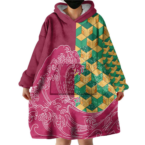 Japanese Bishamon-Kikkou Pattern Wearable Blanket Hoodie Water Pillar ...