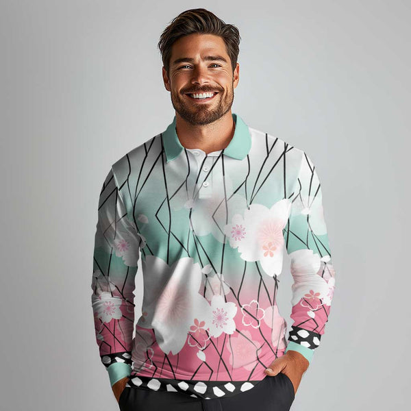 Japanese Kocho Pattern Long Sleeve Polo Shirt Insect Pillar Butterfly ...
