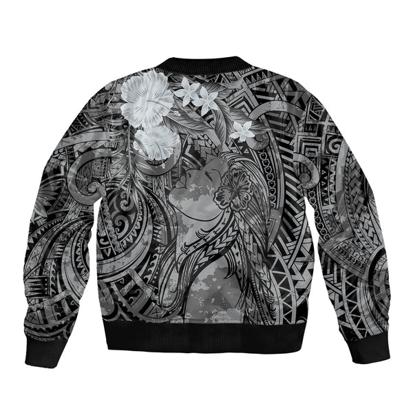Pacific Beauty Girl Bomber Jacket Black Polyneisan Tribal Vintage Motif LT9