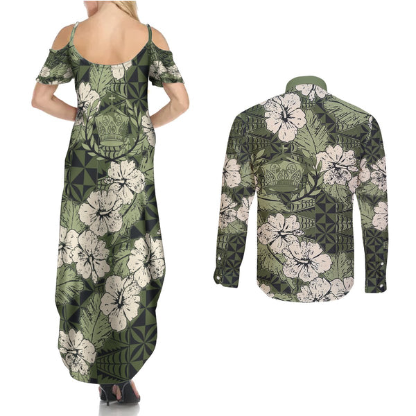 Tongan Kupesi Ngatu Hibiscus Vintage Motif Couples Matching Summer Maxi ...