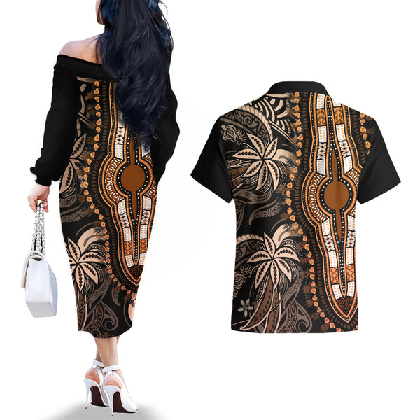 Polynesia Dashiki Couples Matching Off The Shoulder Long Sleeve Dress ...