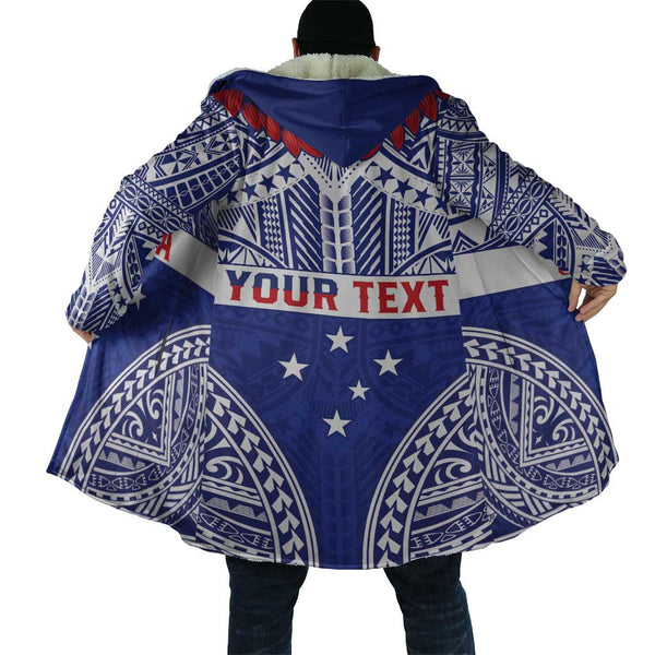 Personalised Toa Samoa Rugby Spirit Cloak Blue Samoan Tribal Pattern LT9