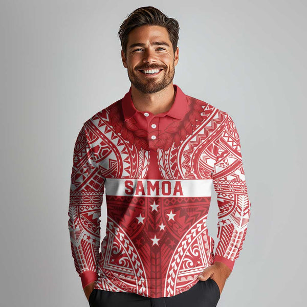 Personalised Toa Samoa Rugby Spirit Long Sleeve Polo Shirt Red Samoan ...