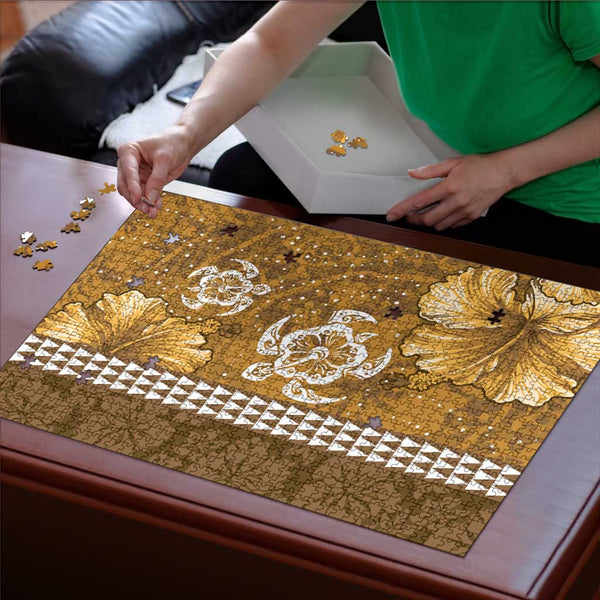 Gold Hibiscus Turle Puzzle Hawaiian Style Tribal Tapa Pattern LT9