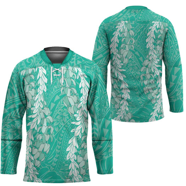 Puakenikeni and Maile Lei Hockey Jersey Sage Green Double Strand Lei LT9