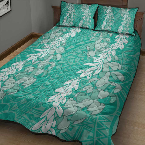 Puakenikeni and Maile Lei Quilt Bed Set Sage Green Double Strand Lei LT9