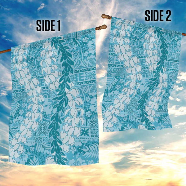 Blue Puakenikeni and Maile Lei Garden Flag Hawaiian Style Tribal Tapa ...