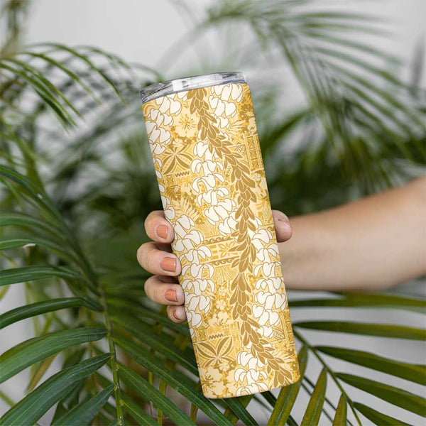 Gold Puakenikeni and Maile Lei Skinny Tumbler Hawaiian Style Tribal ...
