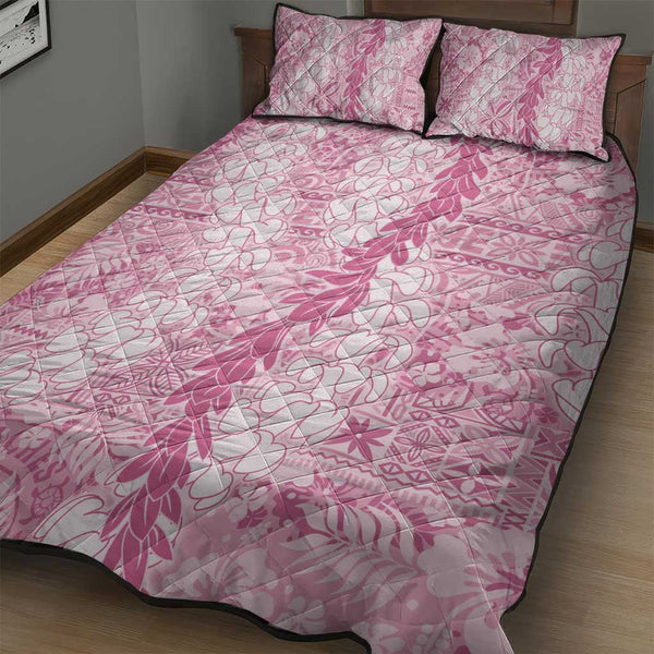 Pink Puakenikeni and Maile Lei Quilt Bed Set Hawaiian Style Tribal Tapa ...