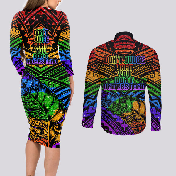 New Zealand LGBT Fern Heart Couples Matching Long Sleeve Bodycon Dress ...