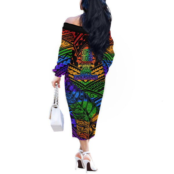 New Zealand LGBT Fern Heart Off The Shoulder Long Sleeve Dress Dont ...