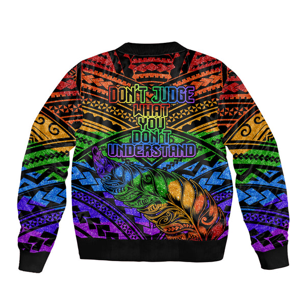 New Zealand LGBT Fern Heart Sleeve Zip Bomber Jacket Dont judge What ...