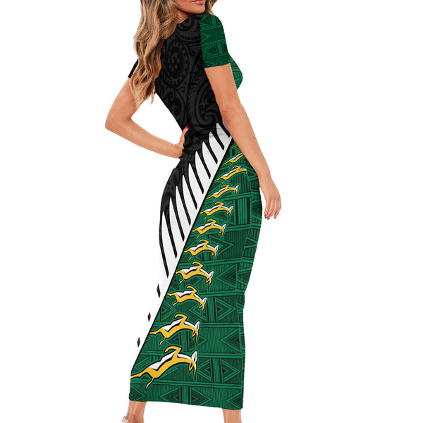 South Africa and Aotearoa Rugby Short Sleeve Bodycon Dress Springboks ...