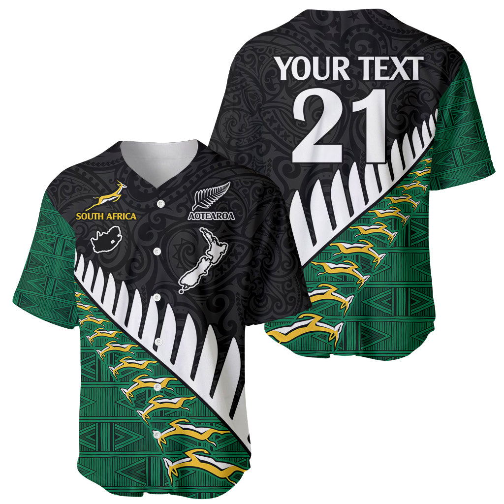 Custom South Africa and Aotearoa Rugby Baseball Jersey Springboks Black ...