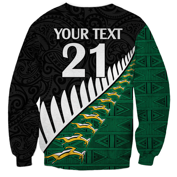 Custom South Africa and Aotearoa Rugby Sweatshirt Springboks Black Fern ...