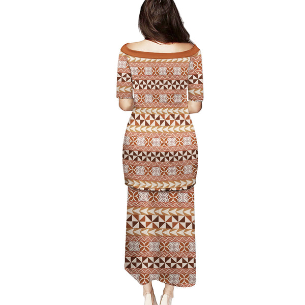 Pasifika Sataoa Pattern Simple Motif Puletasi Brown Beige Tan LT9