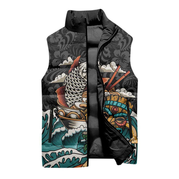 Personalized Japanese Koi Fish Ramen Sleeveless Puffer Jacket Tiki ...