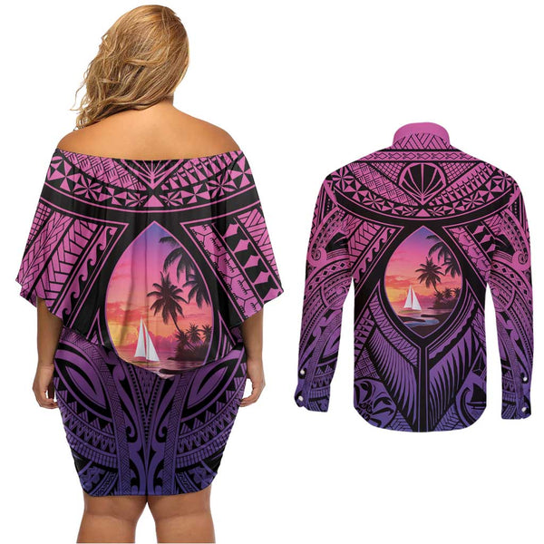 Guam Chamorro Artsy Couples Matching Off Shoulder Short Dress and Long ...