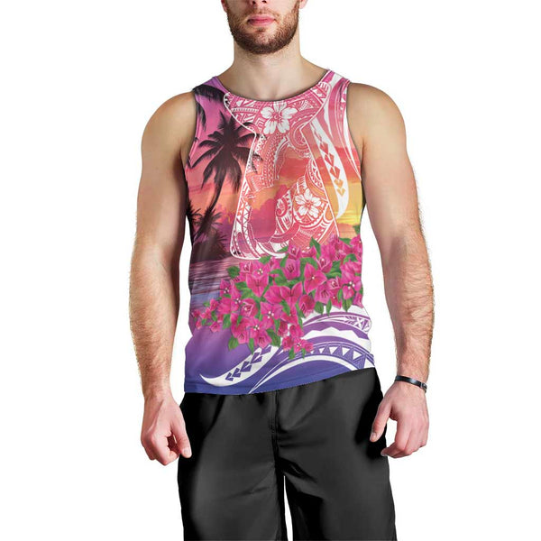 Guam Latte Stone with Map Men Tank Top Bougainvillea Beach Sunset LT9