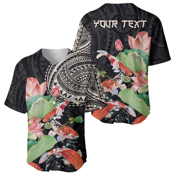 Personalized Japanese Koi Fish Baseball Jersey with Polynesian Pattern LT9